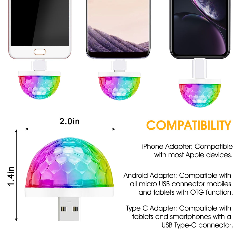 USB Mini Disco Light,3 Packs,Party Lights Sound Activated, DJ Disco St – Aolun