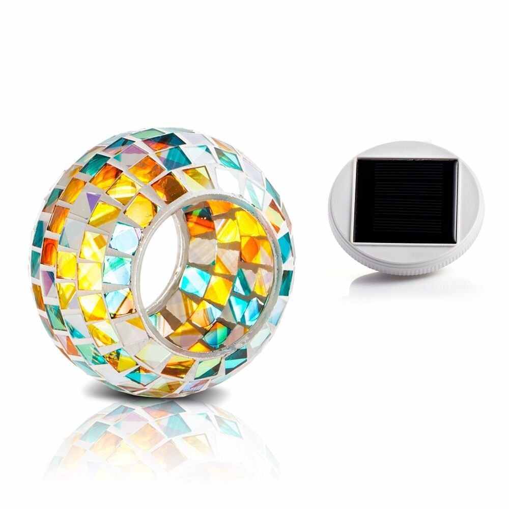 Color Changing Mosaic Solar Light Weatherproof Crystal Glass Globe Bal ...