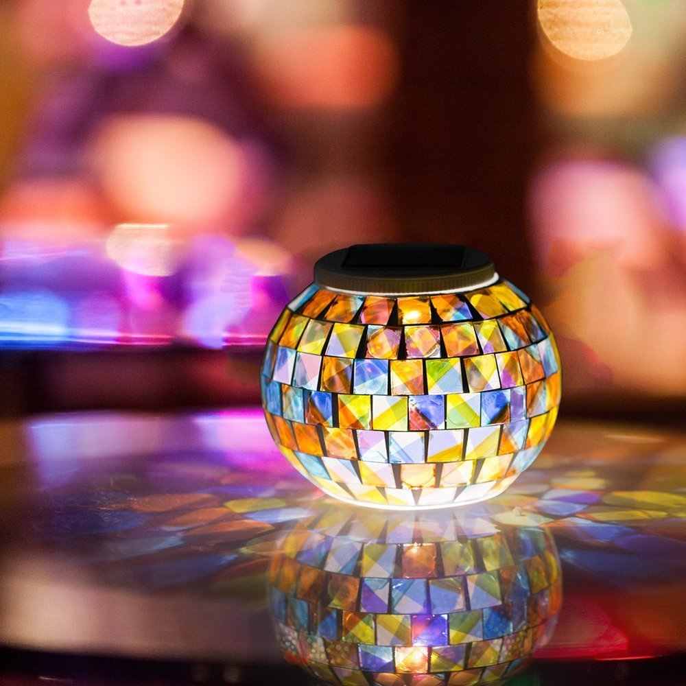 Color Changing Mosaic Solar Light Weatherproof Crystal Glass Globe Bal ...